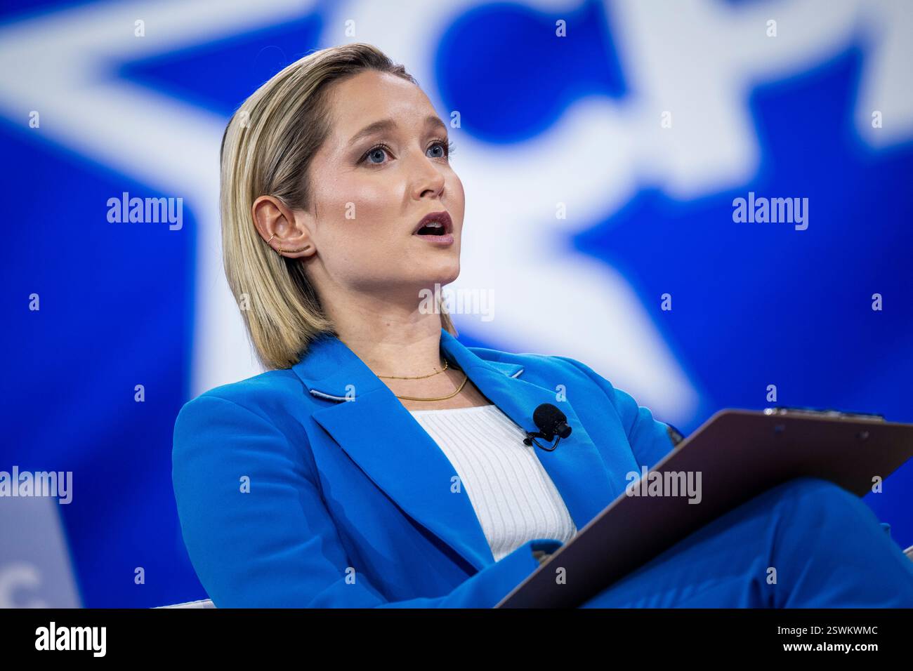 Washington, USA. 21st Feb, 2025. Politico journalist Dasha Burns speaks ...