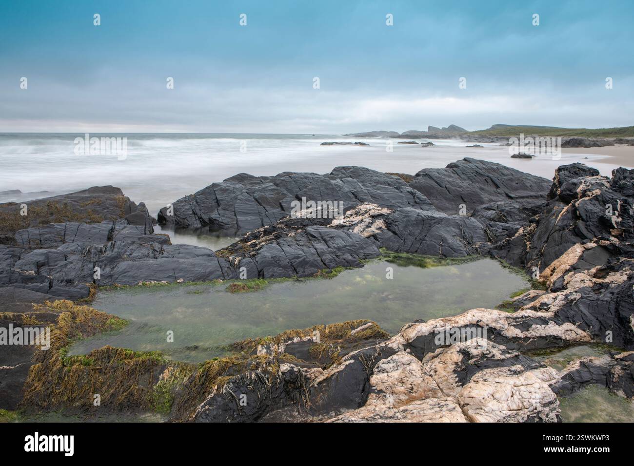 Rock formations along the beach at Saligo Bay in Isle of Islay Stock ...