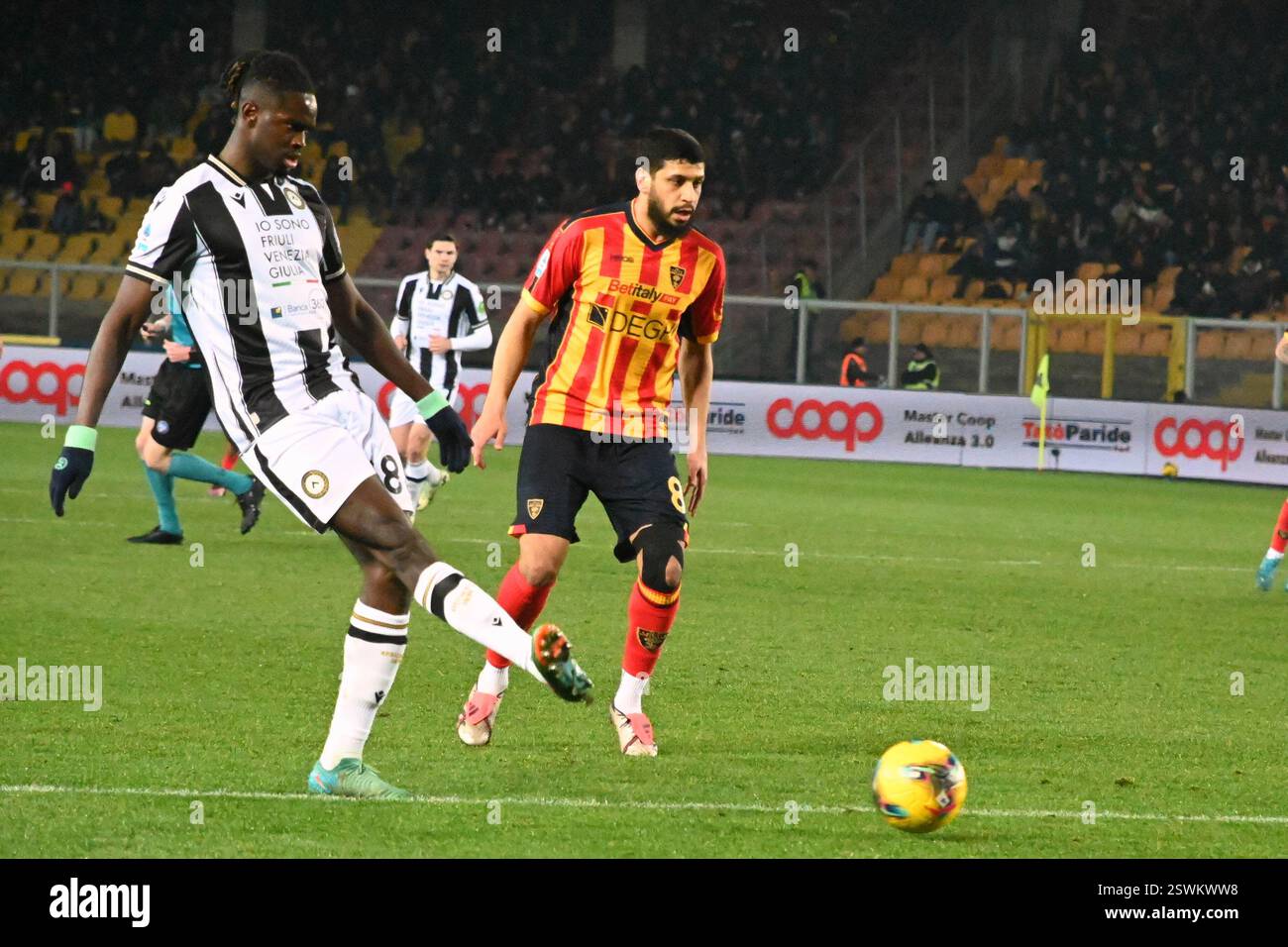 Lecce, Italy. 21st Feb, 2025. Oumar Solet (Udinese) against Hamza Rafia ...