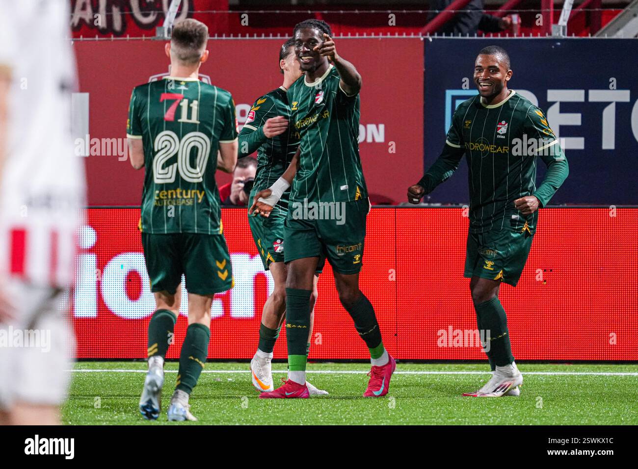 OSS, NETHERLANDS - FEBRUARY 21: Kelian Nsona of FC Emmen celebrates the ...