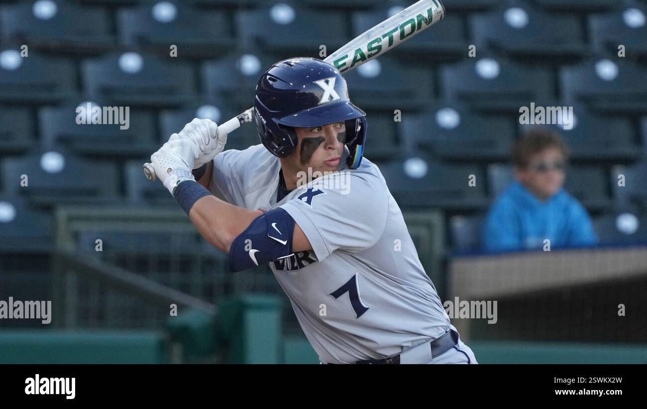 Xavier outfielder Isaac Wachsmann (7) during an NCAA baseball game ...