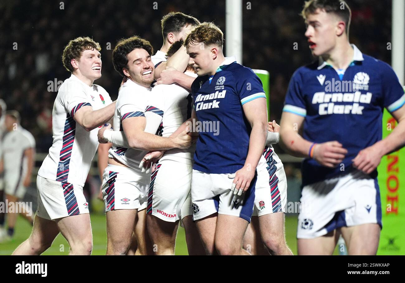 England's George Pearson celebrates scoring their side's seventh try of ...