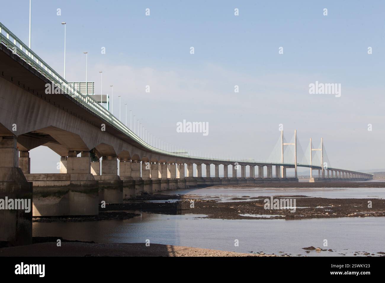 The Severn Bridge, a cable-stayed road bridge spanning the Severn ...