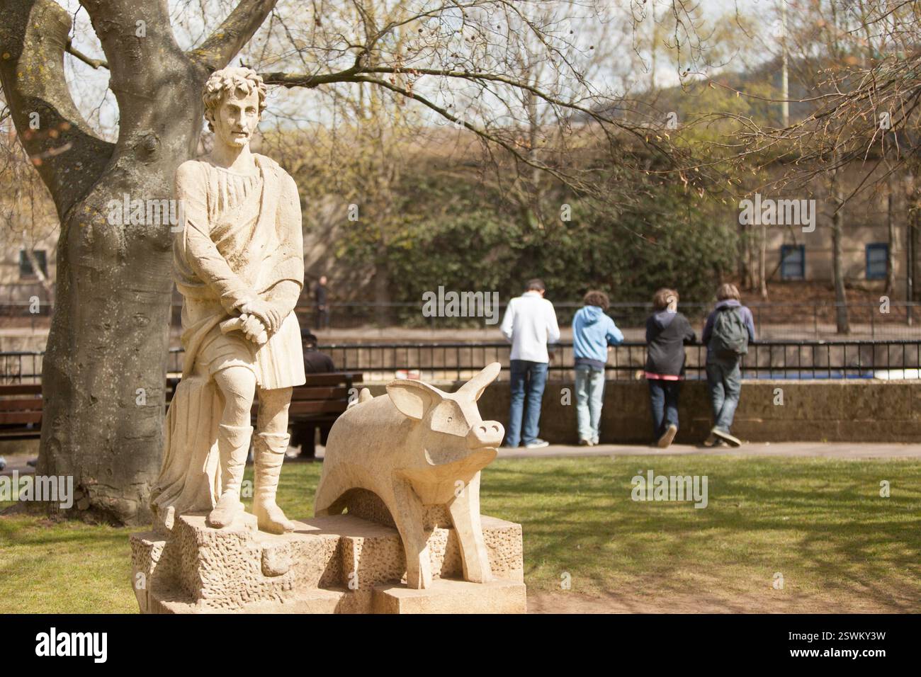 Statue of a Roman soldier and pig, in the grounds of the Edinburgh Zoo ...