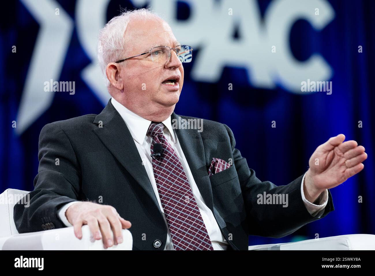 Oxon Hill, USA. 21st Feb, 2025. John Eastman, lawyer, speaking at the ...