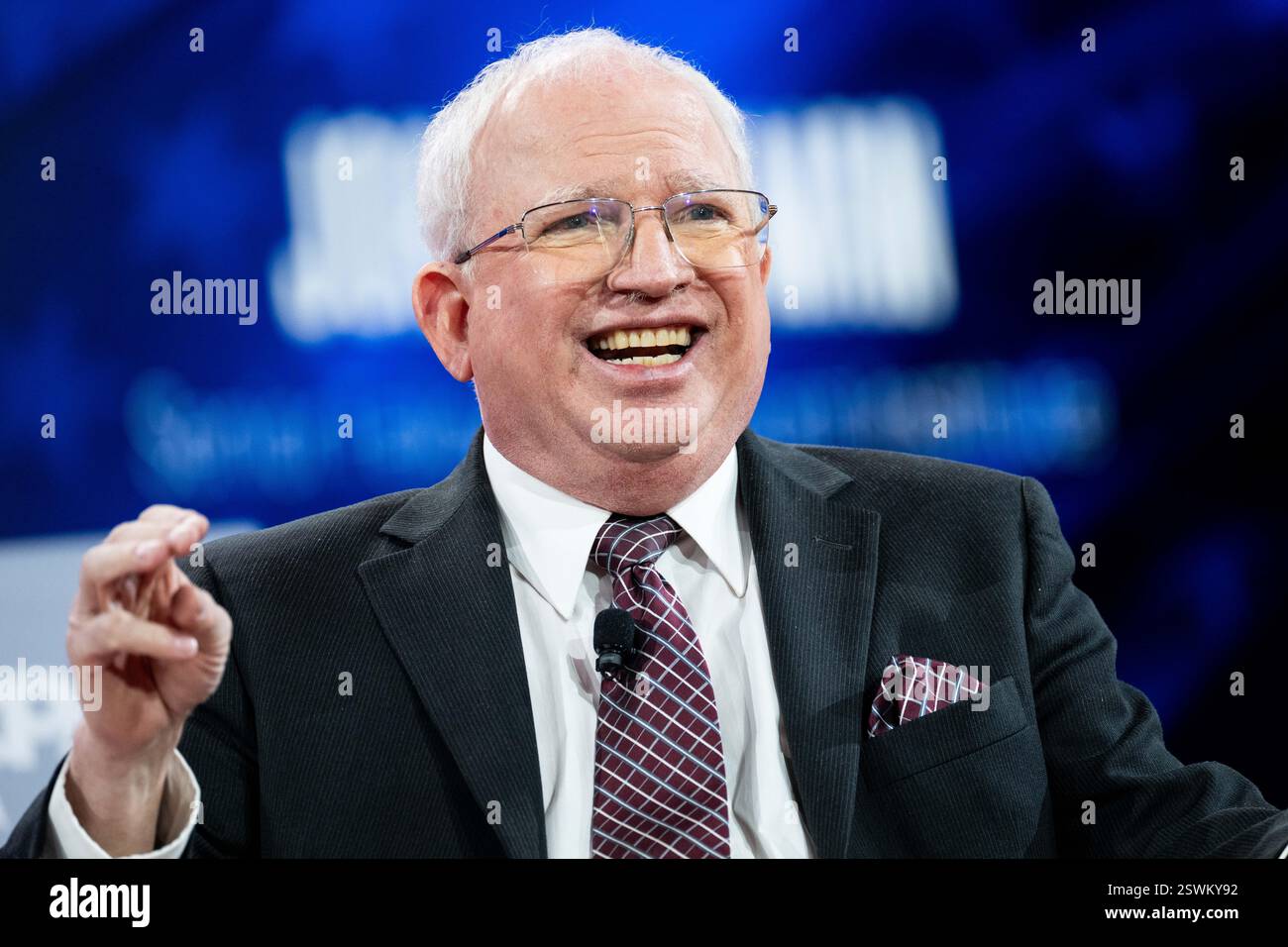 Oxon Hill, USA. 21st Feb, 2025. John Eastman, lawyer, speaking at the ...