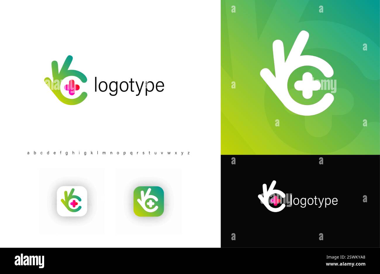 Modern medical logo featuring an OK hand gesture with a cross ...