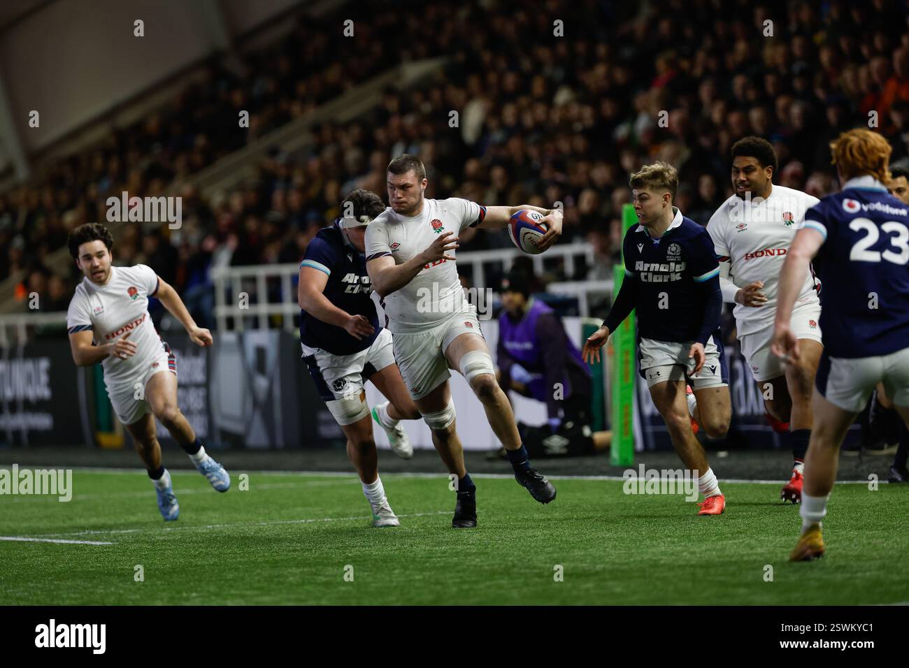 George Timmins of England U20's looks for support as England attack ...