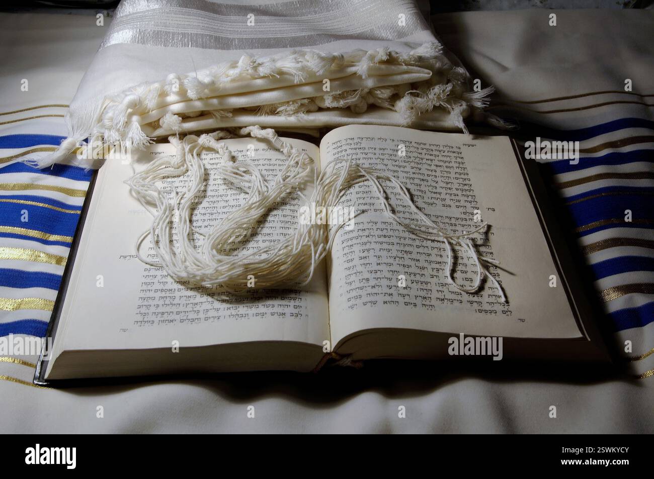 Tzitzit or tsitsiyot knotted ritual fringes or tassels of a Talit ...