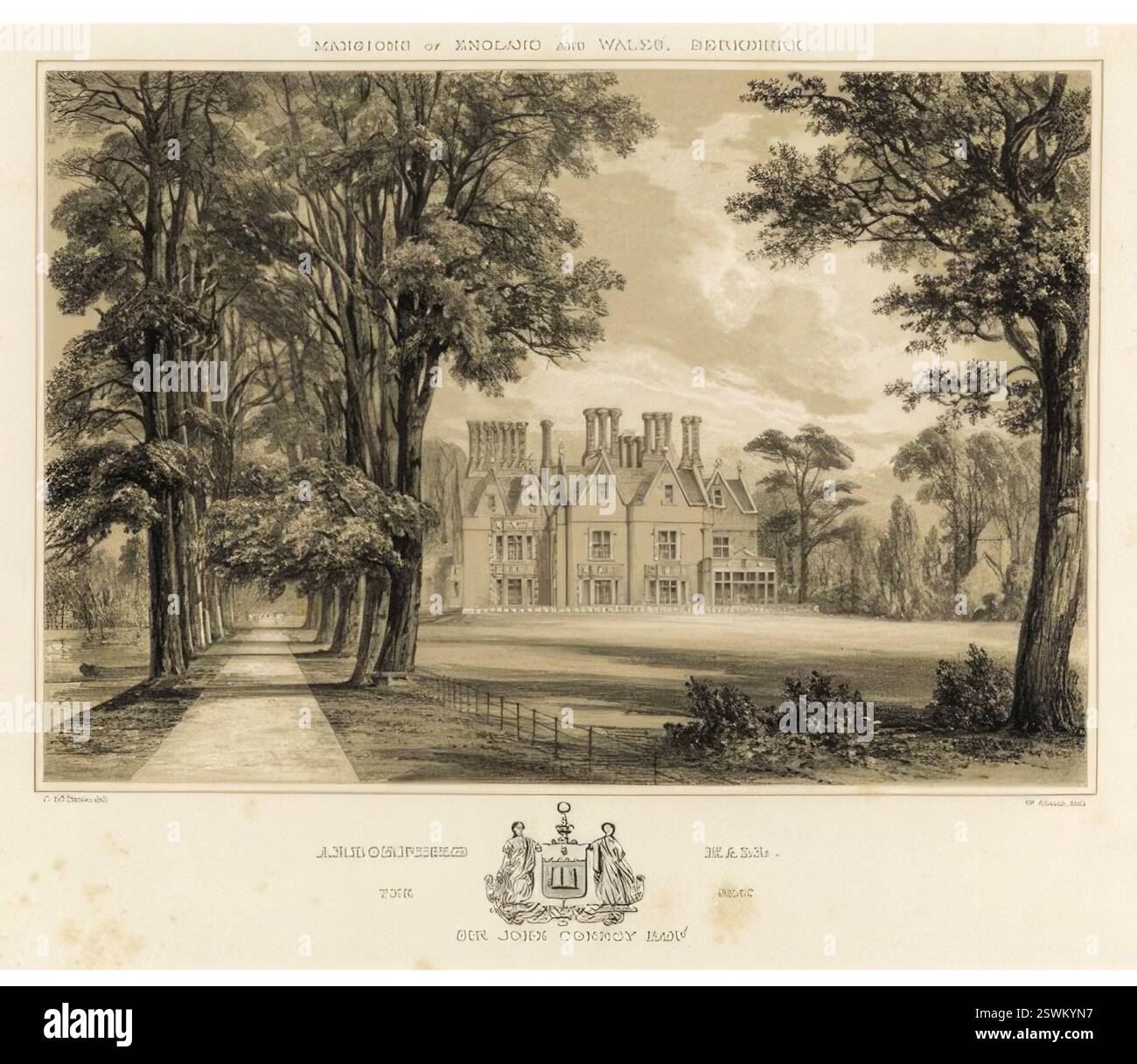 Old Print of Arborfield Hall, Berkshire. John McNevin. 1850. The hall ...