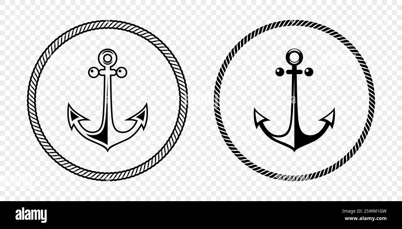 Black and White Anchor Icon Set. Flat Vector Monochrome Anchor Shapes ...