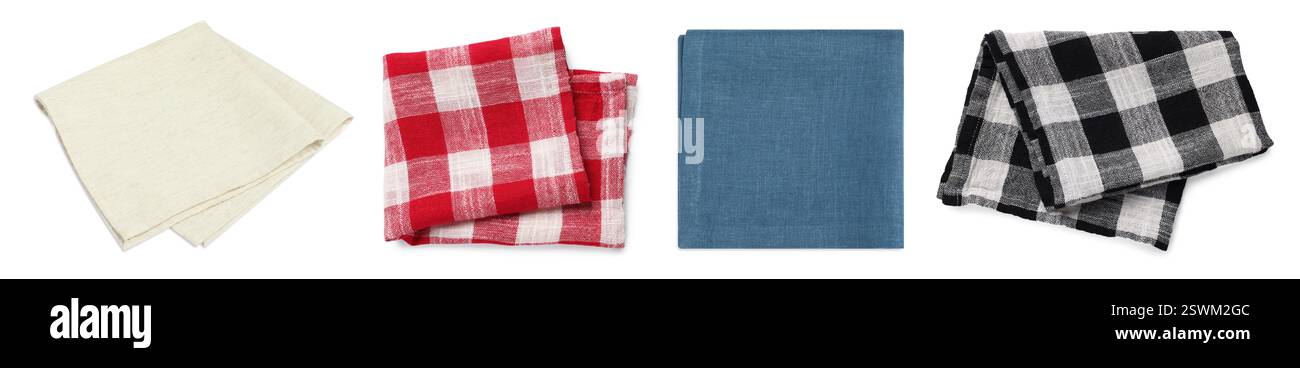 Set of different tablecloths isolated on white Stock Photo - Alamy