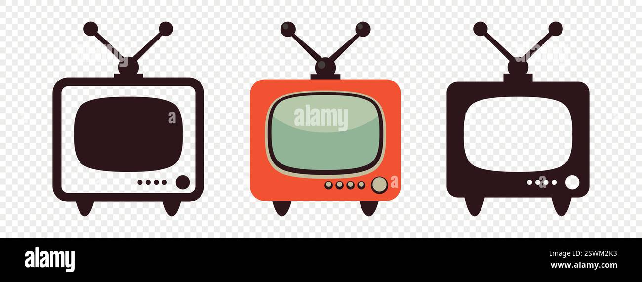 Retro TV Set. Vector Vintage Television Collection. Old TV Icon Pack ...