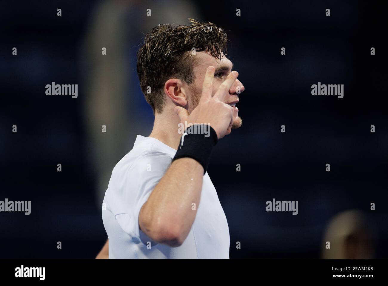 Jack Draper of Great Britain during the 2025 Qatar ExxonMobil Open, ATP ...