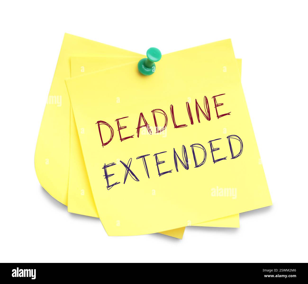 Paper note with text Deadline Extended attached to white wall Stock ...