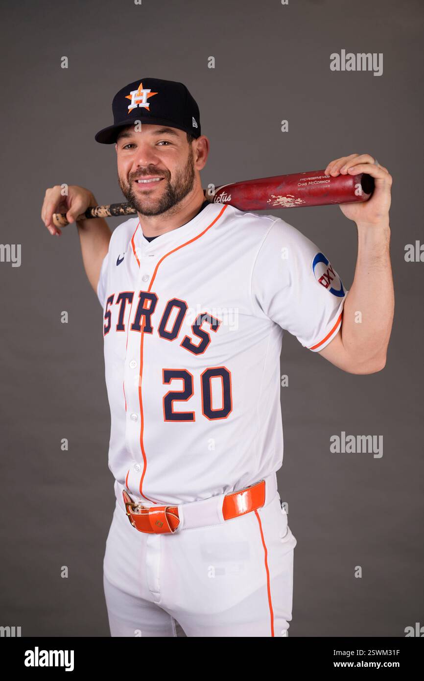 Houston Astros outfielder Chas McCormick poses during photo day at the team's training facility ...