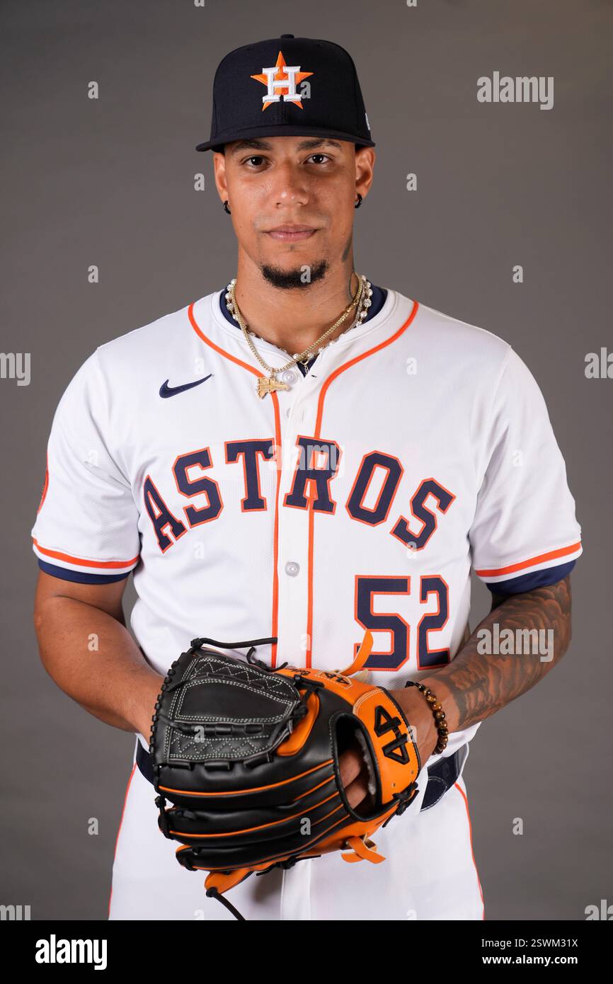 Houston Astros pitcher Bryan Abreu poses during photo day at the team's training facility during ...