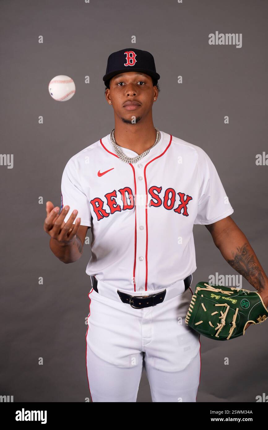 Boston Red Sox pitcher Brayan Bello poses during photo day at the team ...