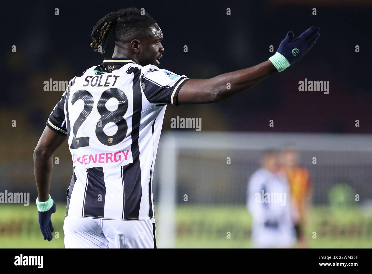 Lecce, Italy. 21st Feb, 2025. Oumar Solet of Udinese Calcio gestures in ...