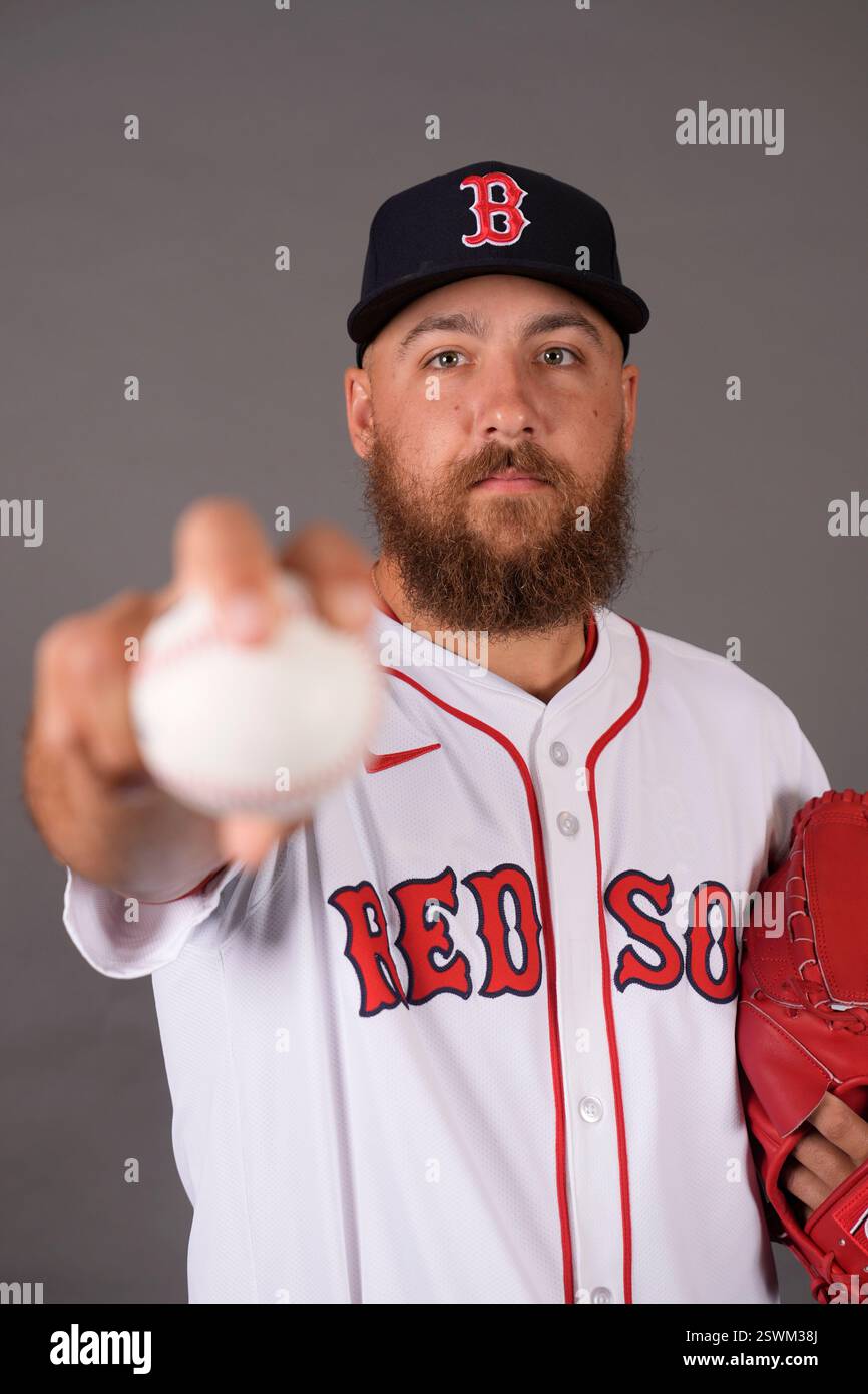 Boston Red Sox pitcher Greg Weissert poses during photo day at the team ...