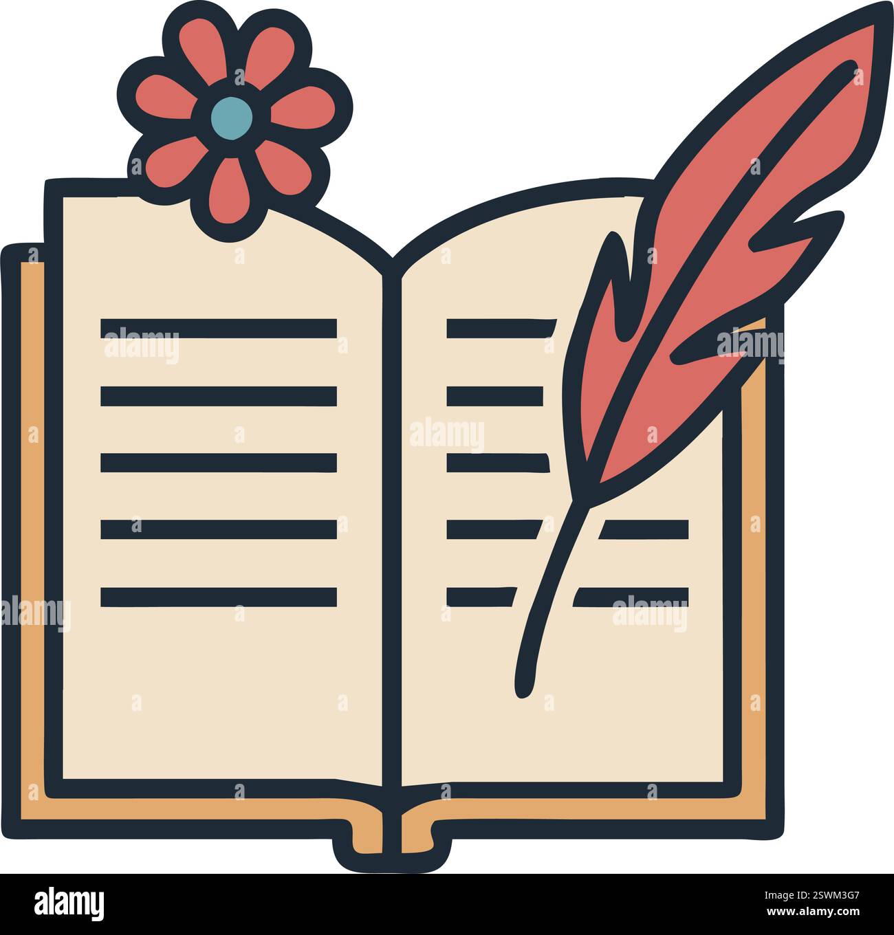 Poem Open Book and Quill Icon Stock Vector Image & Art - Alamy