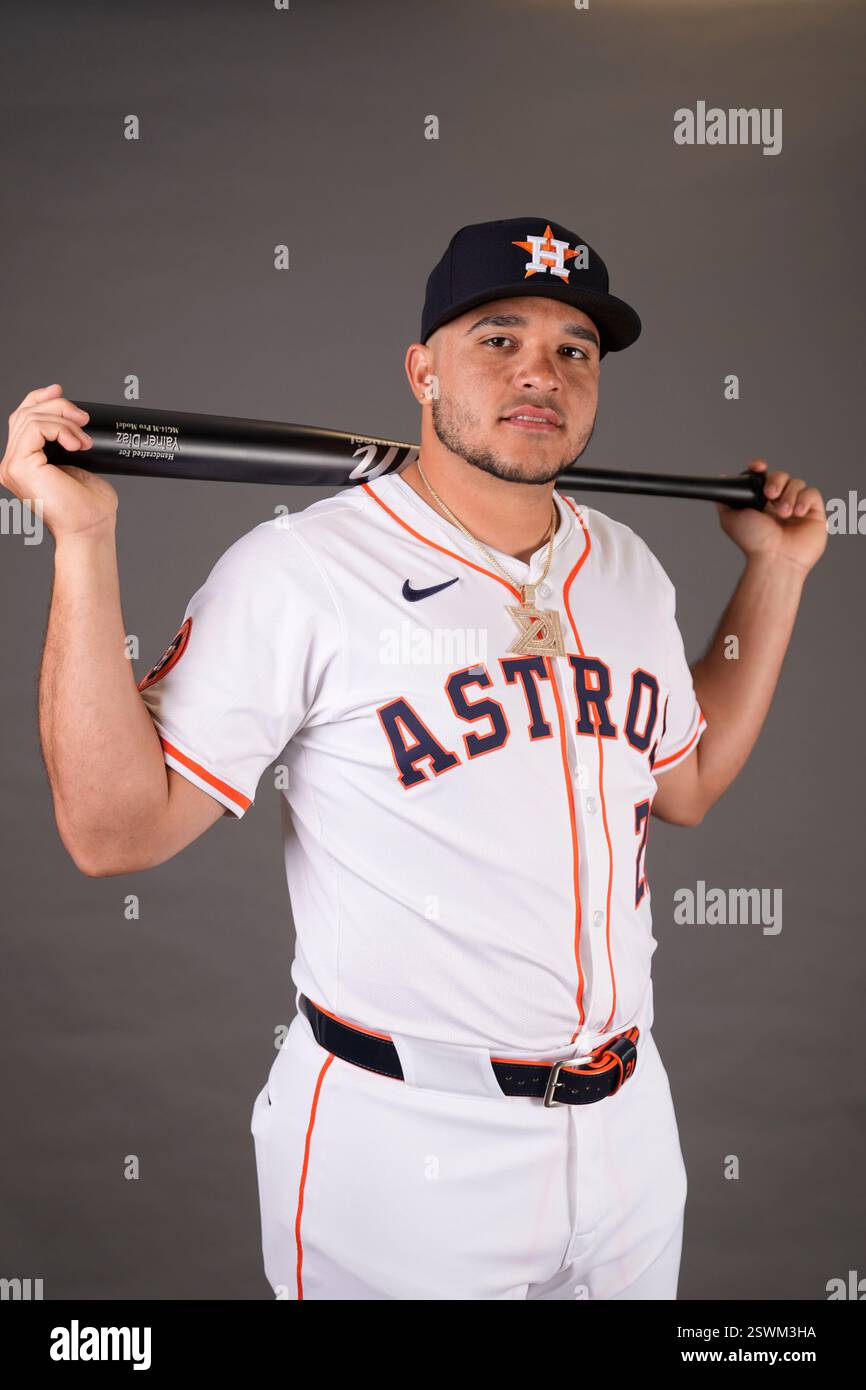 Houston Astros catcher Yainer Diaz poses during photo day at the team's ...