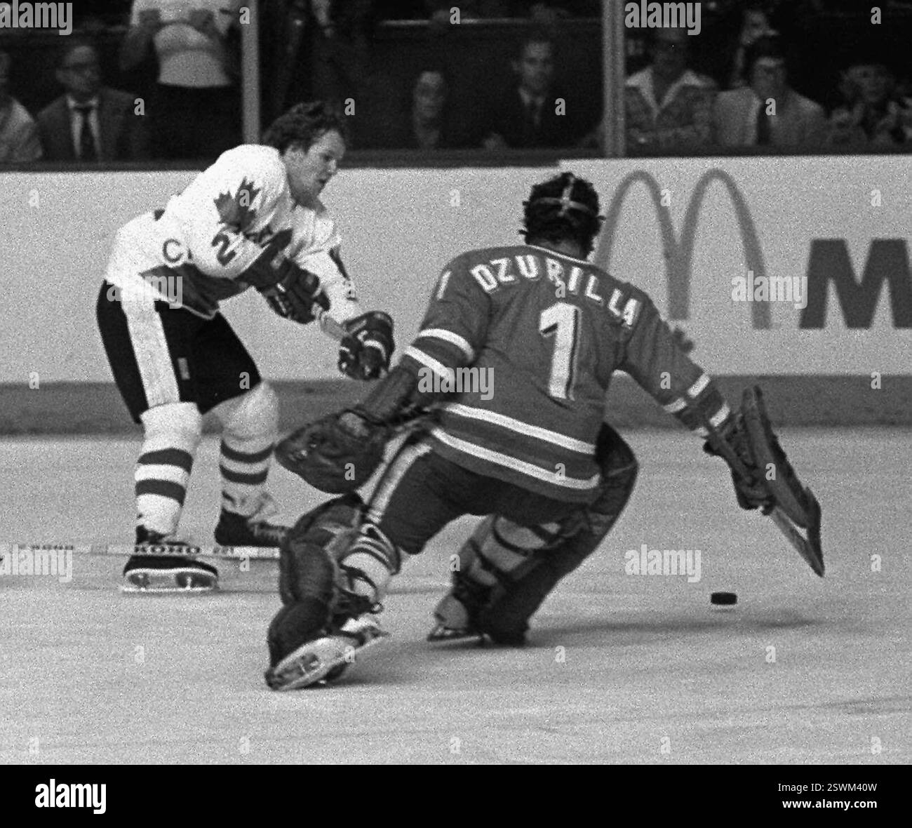 Team Canada's Darryl Sittler puts the puck past Czechoslovakian goalie ...