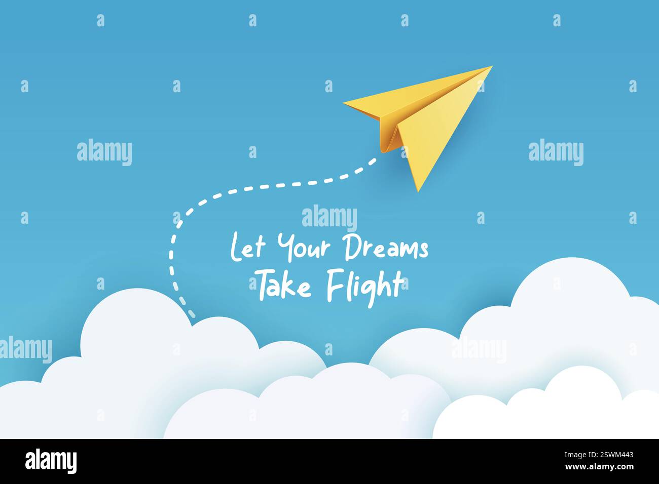 Let Your Dreams Take Flight. Minimalist Vector Banner With Yellow Paper Airplane Flying In Blue ...