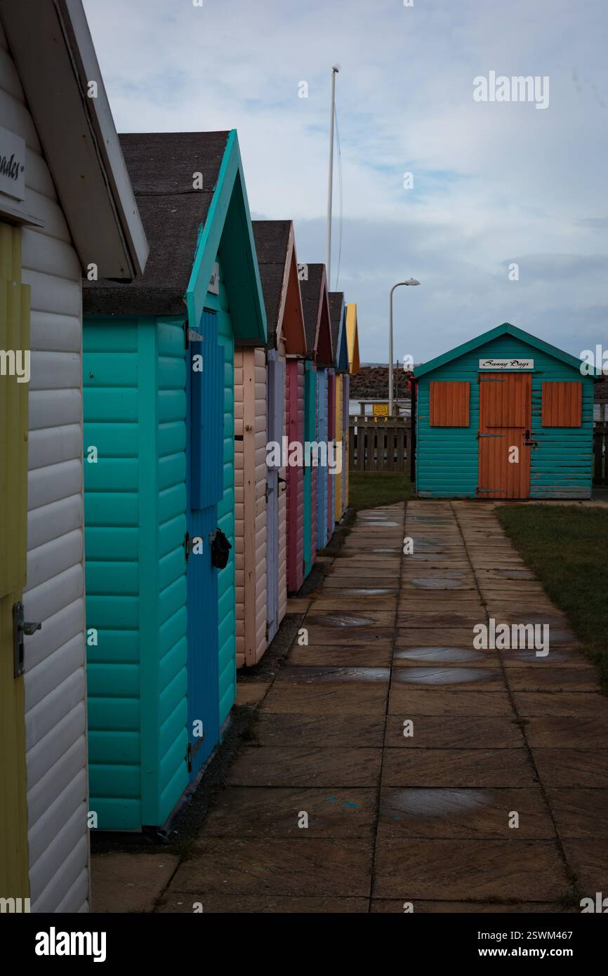 Amble Beach Huts, Northumberland Stock Photo - Alamy