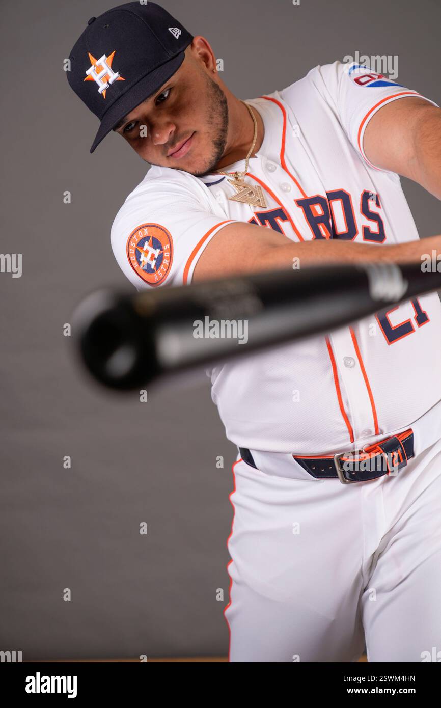 Houston Astros catcher Yainer Diaz poses during photo day at the team's ...