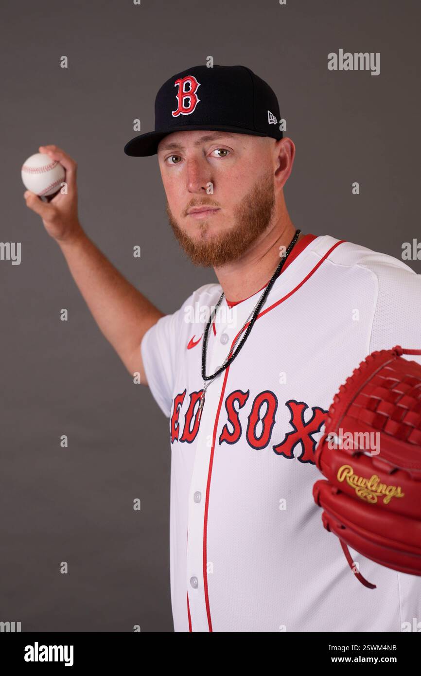 Boston Red Sox pitcher Zack Kelly poses during photo day at the team's ...