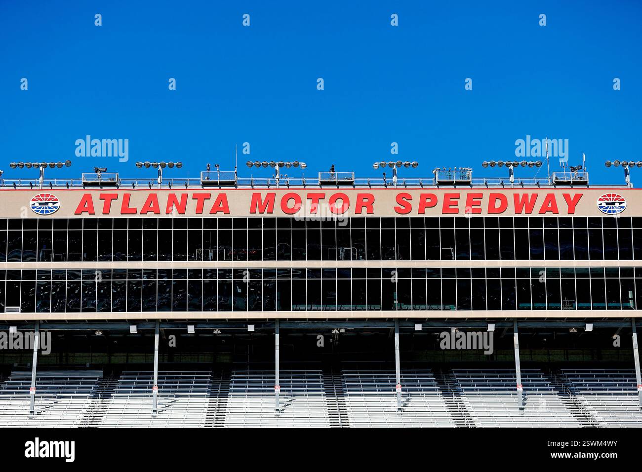 HAMPTON, GA - FEBRUARY 21: A view of the AMS logo over the frontstretch ...