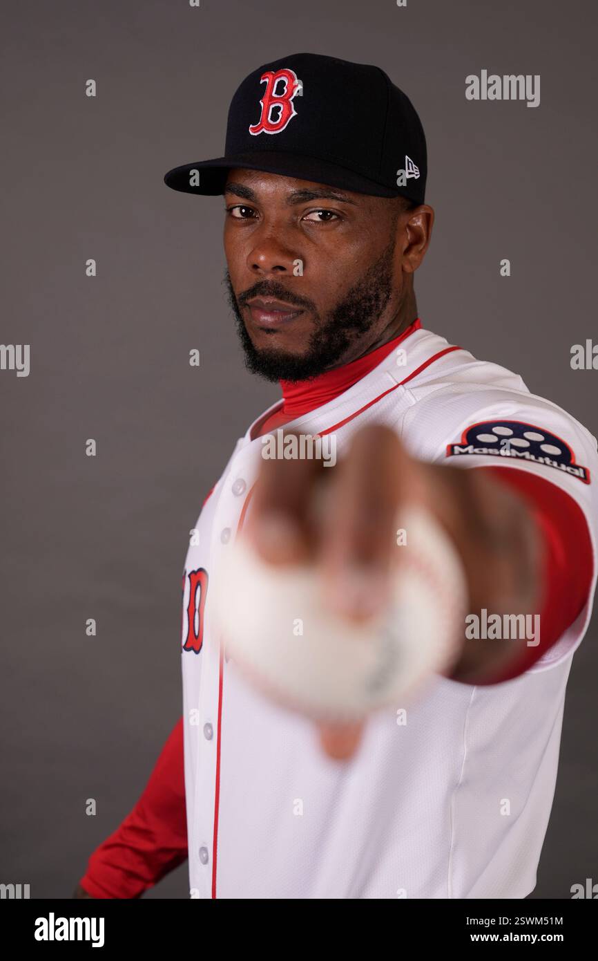 Boston Red Sox pitcher Aroldis Chapman poses during photo day at the ...