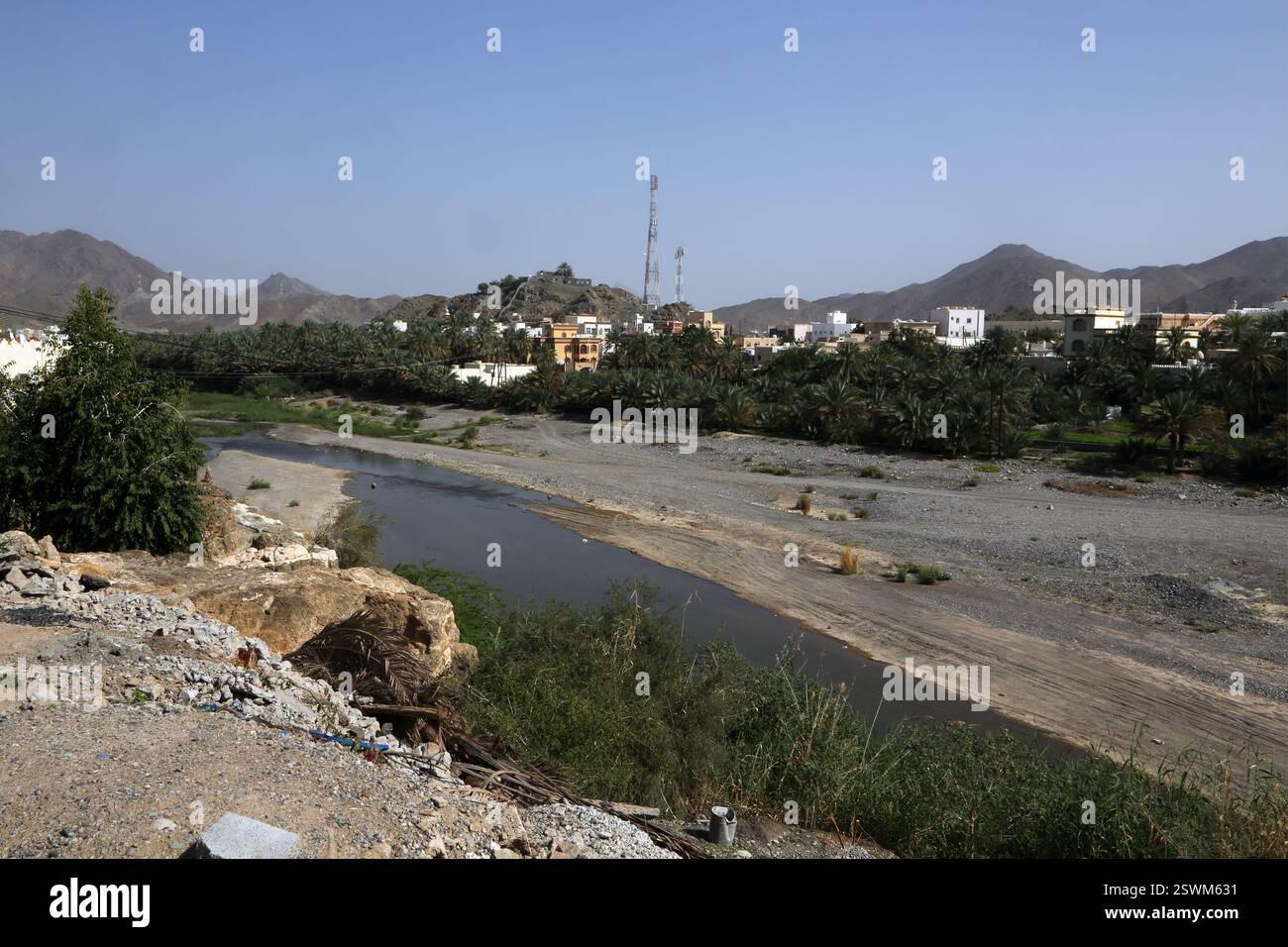 Communication Tower and Village by Wadi Fanja - Al - Hadith, Fanja Oman ...
