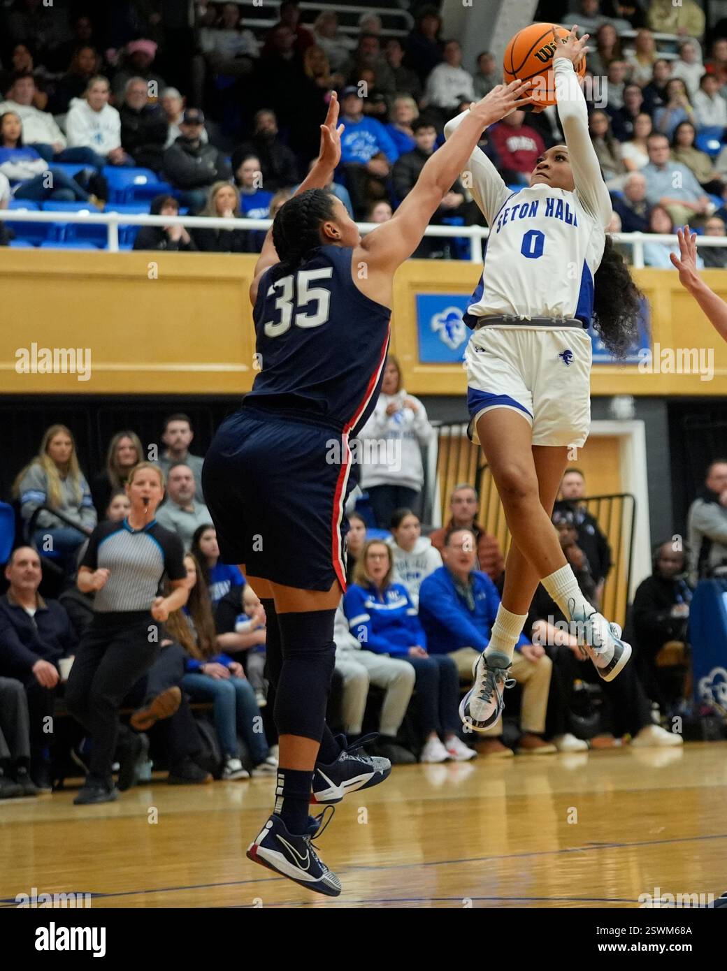 Seton Hall's Jada Eads (0) shoots over UConn's Azzi Fudd (35) during ...
