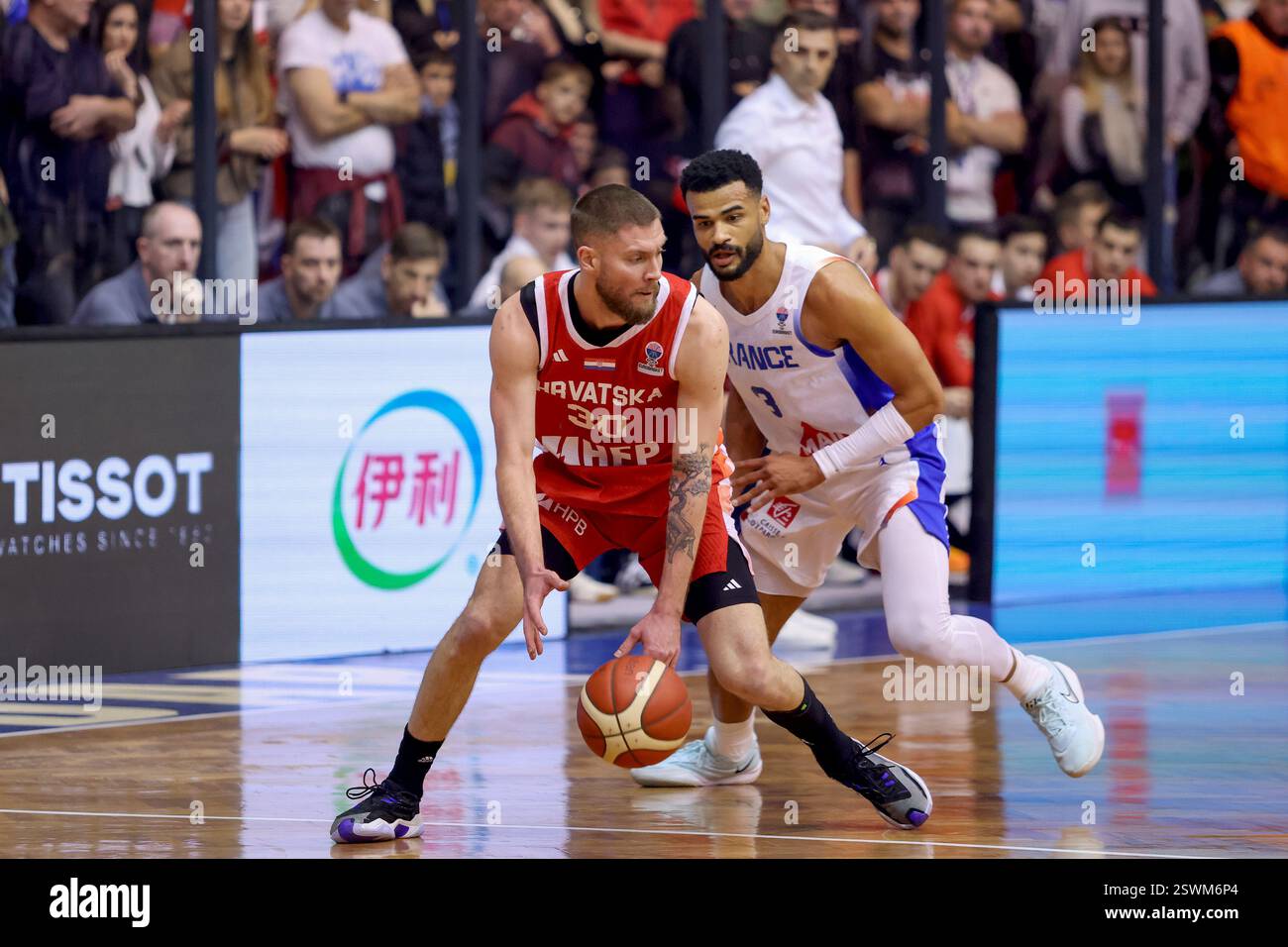 Zadar, Croatia. 21st Feb, 2025. Dominik Mavra of Croatia controls the ...