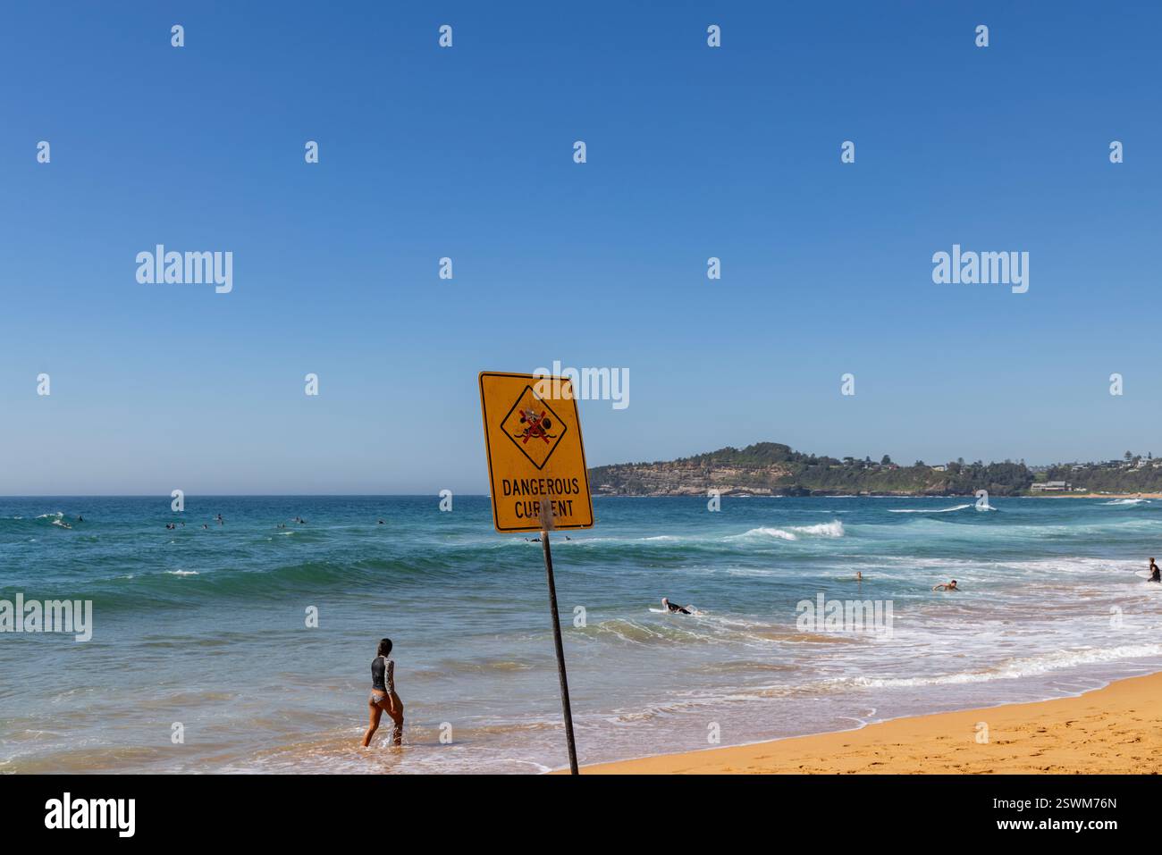 Dangerous current sign on Mona Vale beach in Sydney,NSW,Australia Stock ...