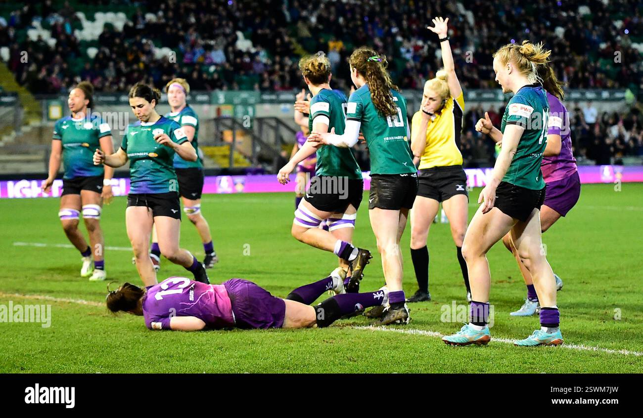 NORTHAMPTON, ENGLAND - Feb 21-2025: Loughborough no13 Emily Scarratt ...