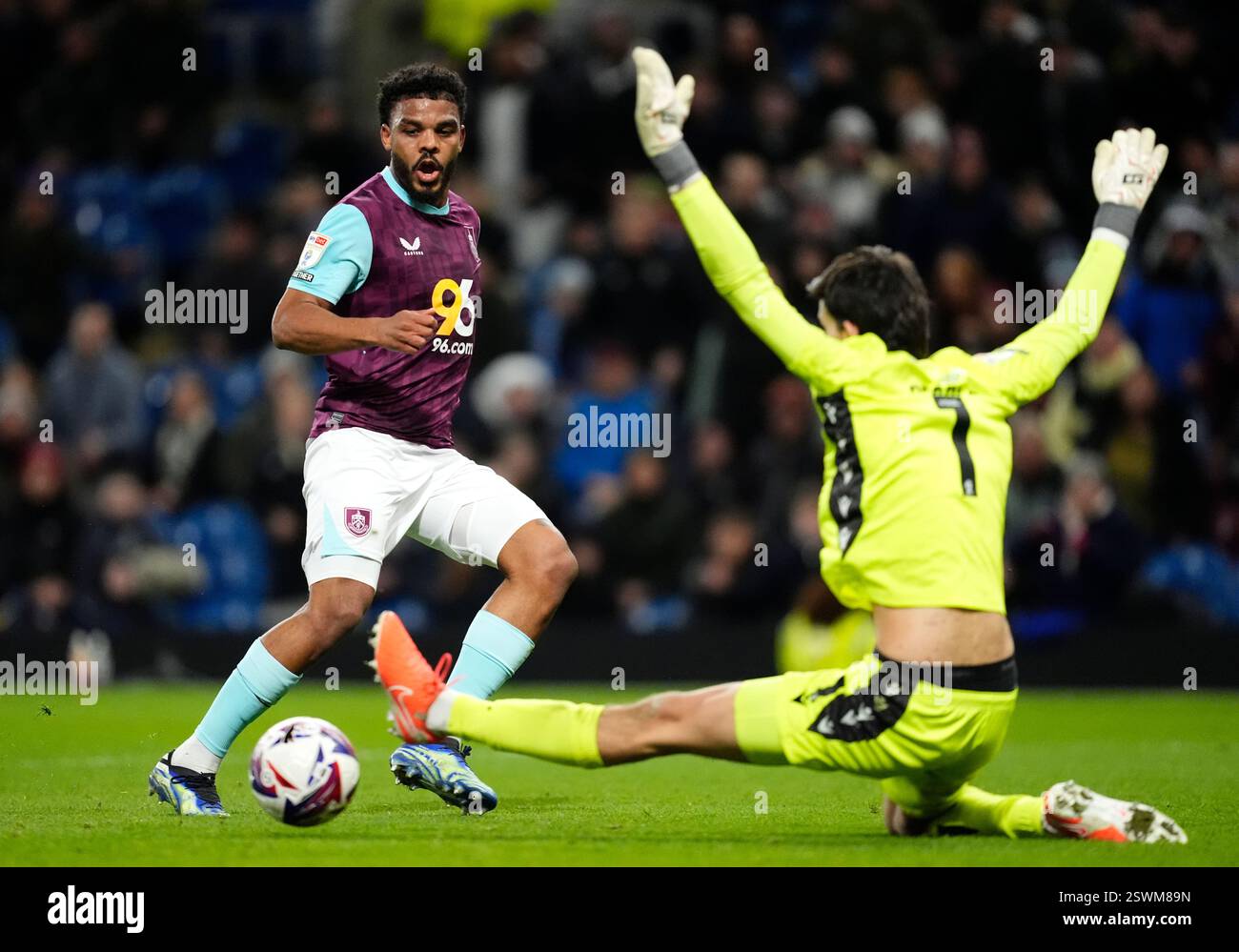 Burnley's Lyle Foster attempts a shot on goal during the Sky Bet ...