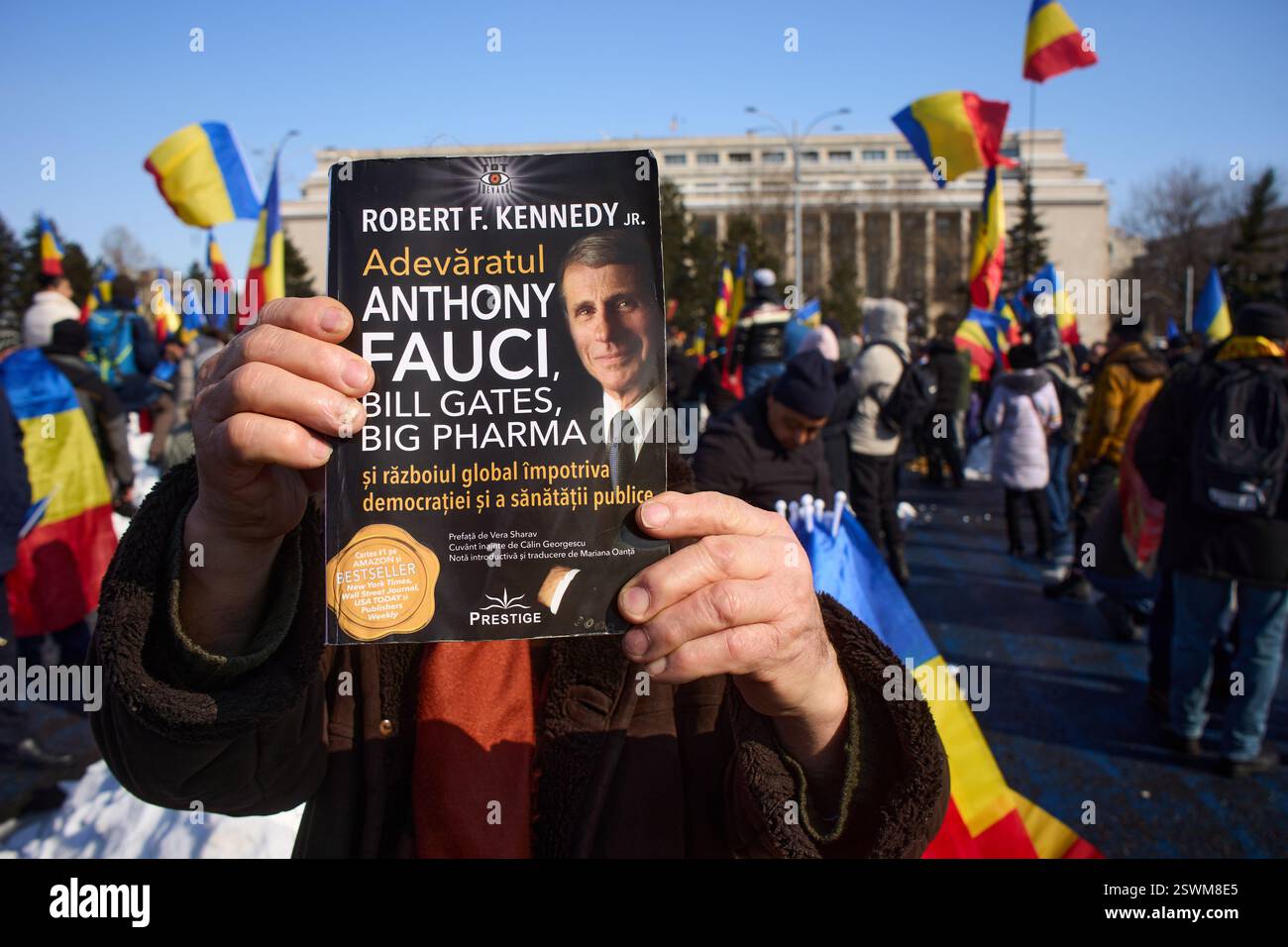 Bucharest, Romania. 21st Feb, 2025: A man poses showing "The Real ...