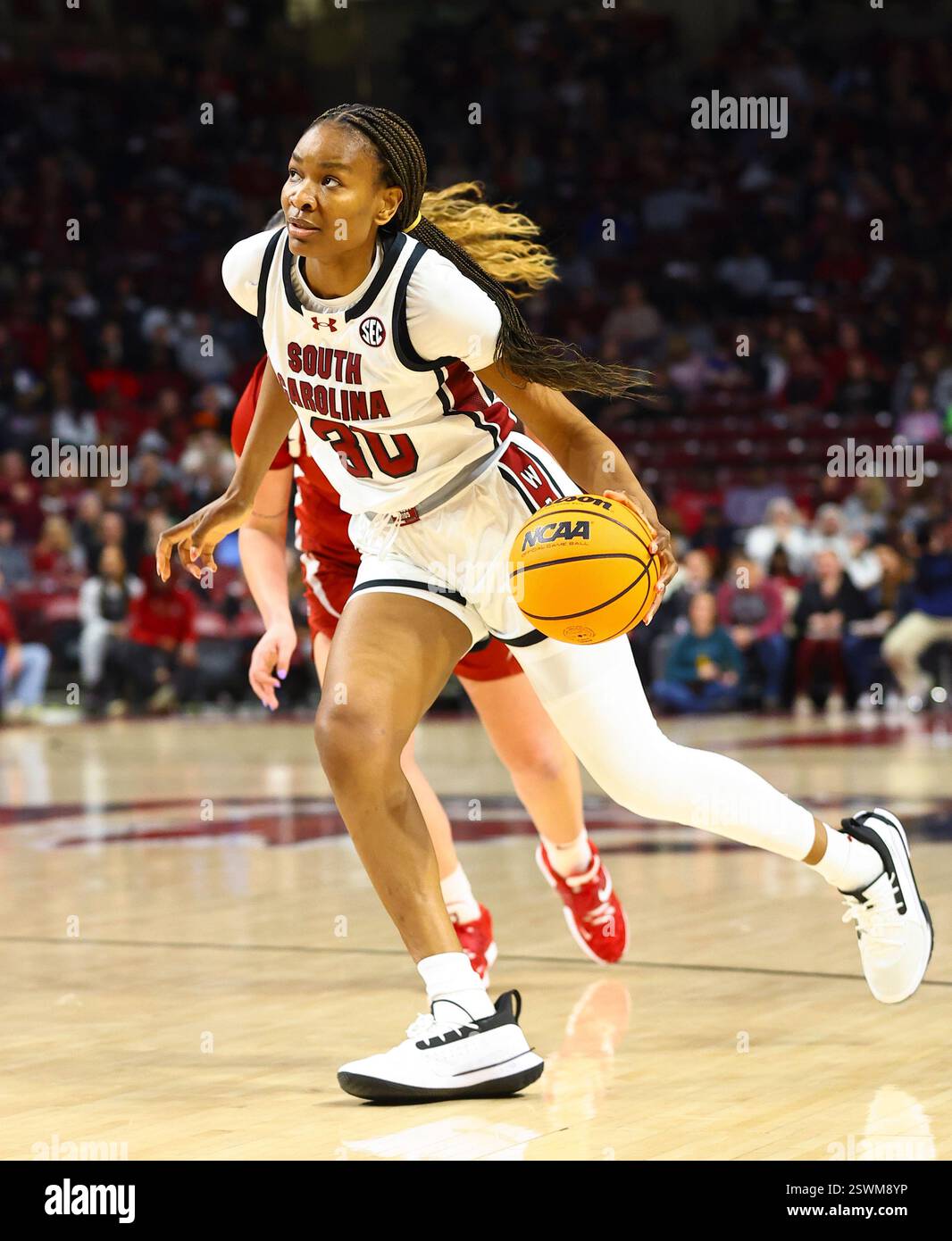 February 20, 2025: South Carolina forward Maryam Dauda (30) drives to ...