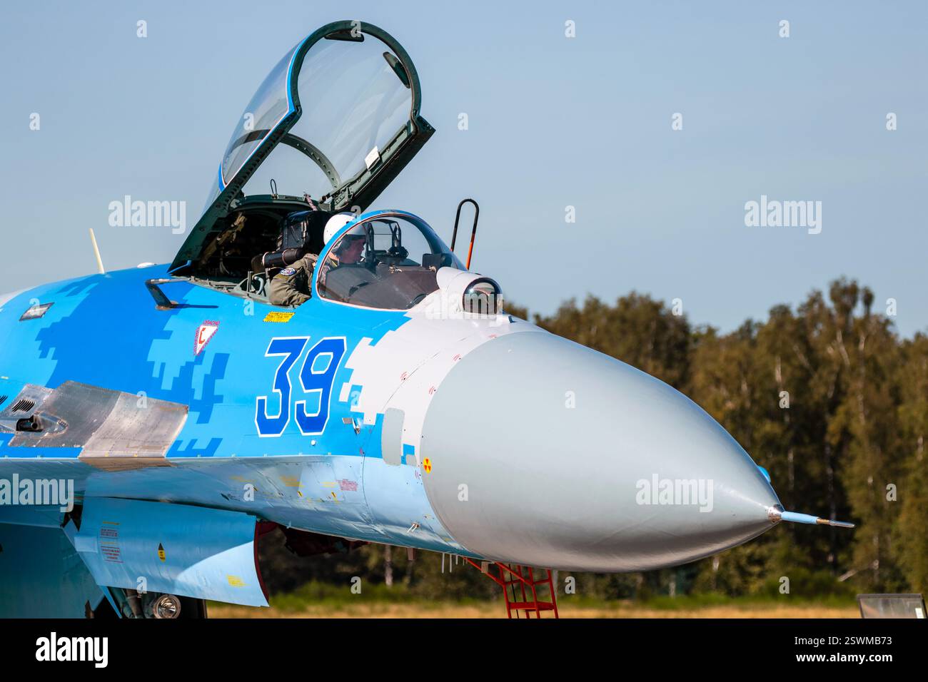 Pilot in a Sukhoi Su-27 Flanker fighter aircraft of the Ukrainian Air ...