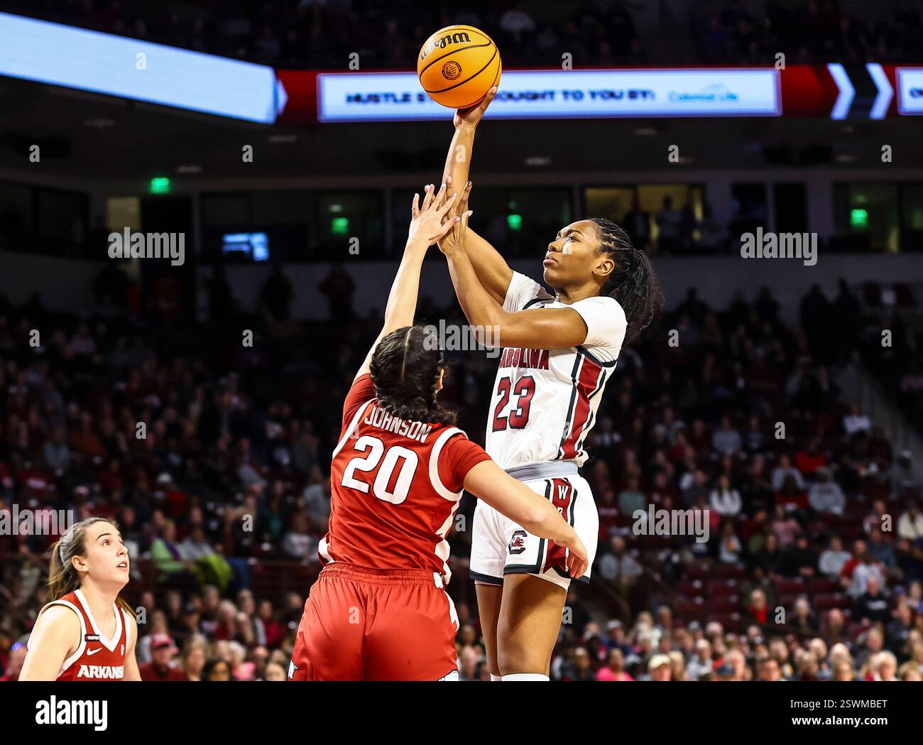 February 20, 2025: South Carolina guard Bree Hall (23) shoots over ...