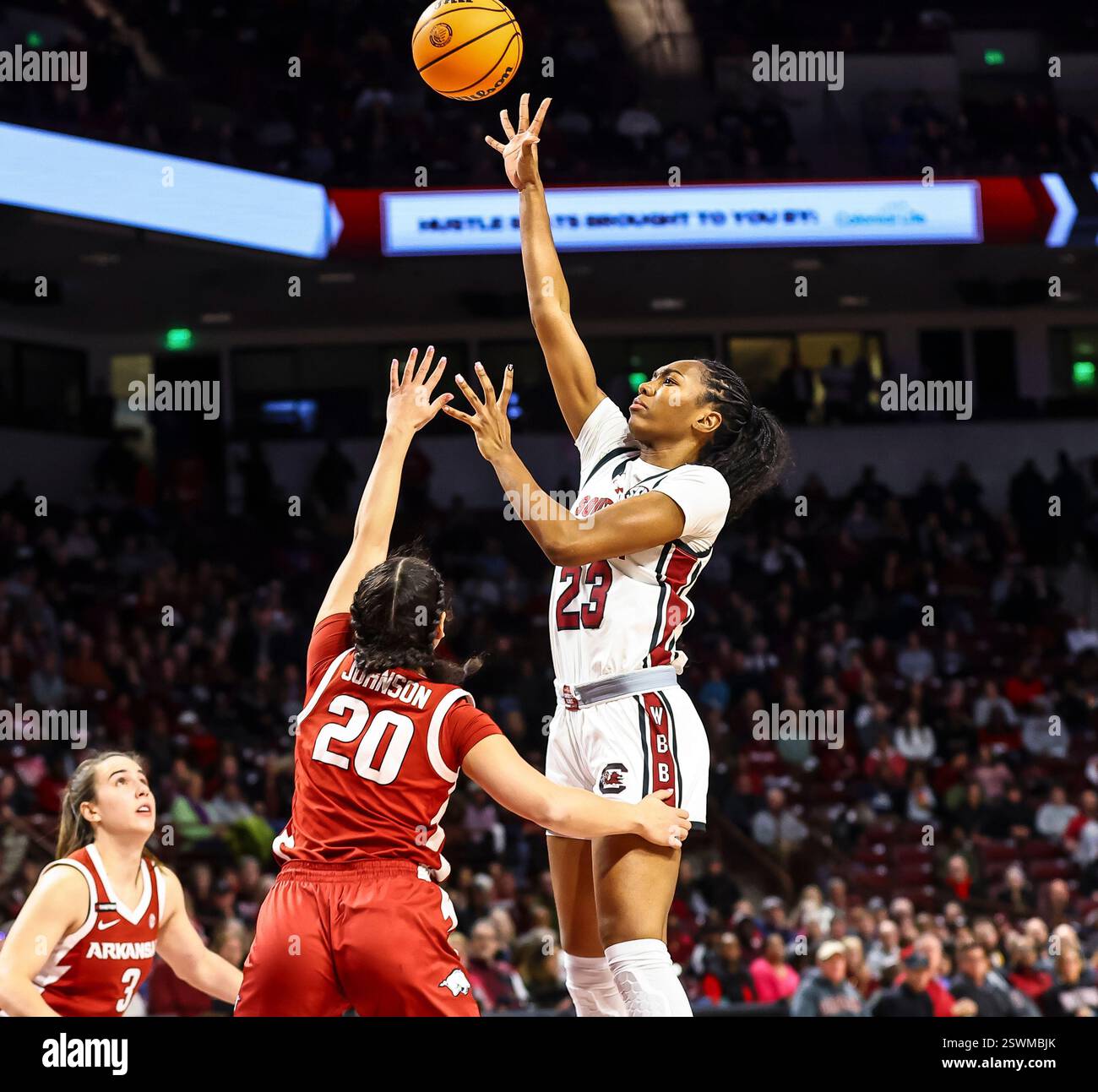 February 20, 2025: South Carolina guard Bree Hall (23) shoots over ...