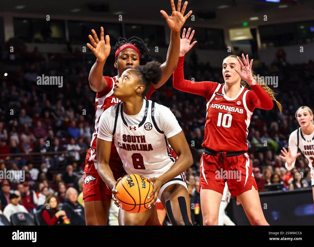February 20, 2025: South Carolina forward Joyce Edwards (8) goes up for ...