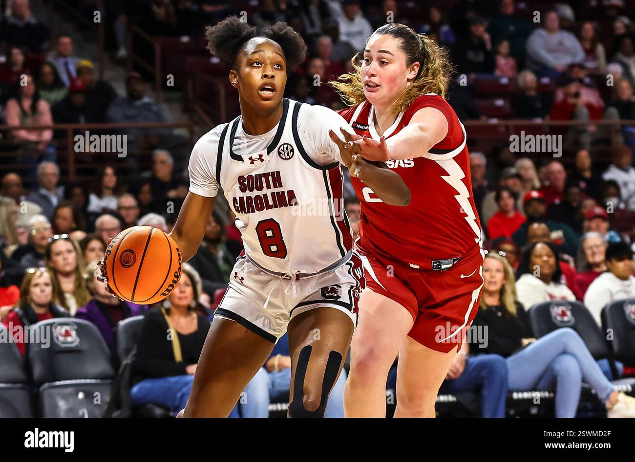 February 20, 2025: South Carolina forward Joyce Edwards (8) drives to ...