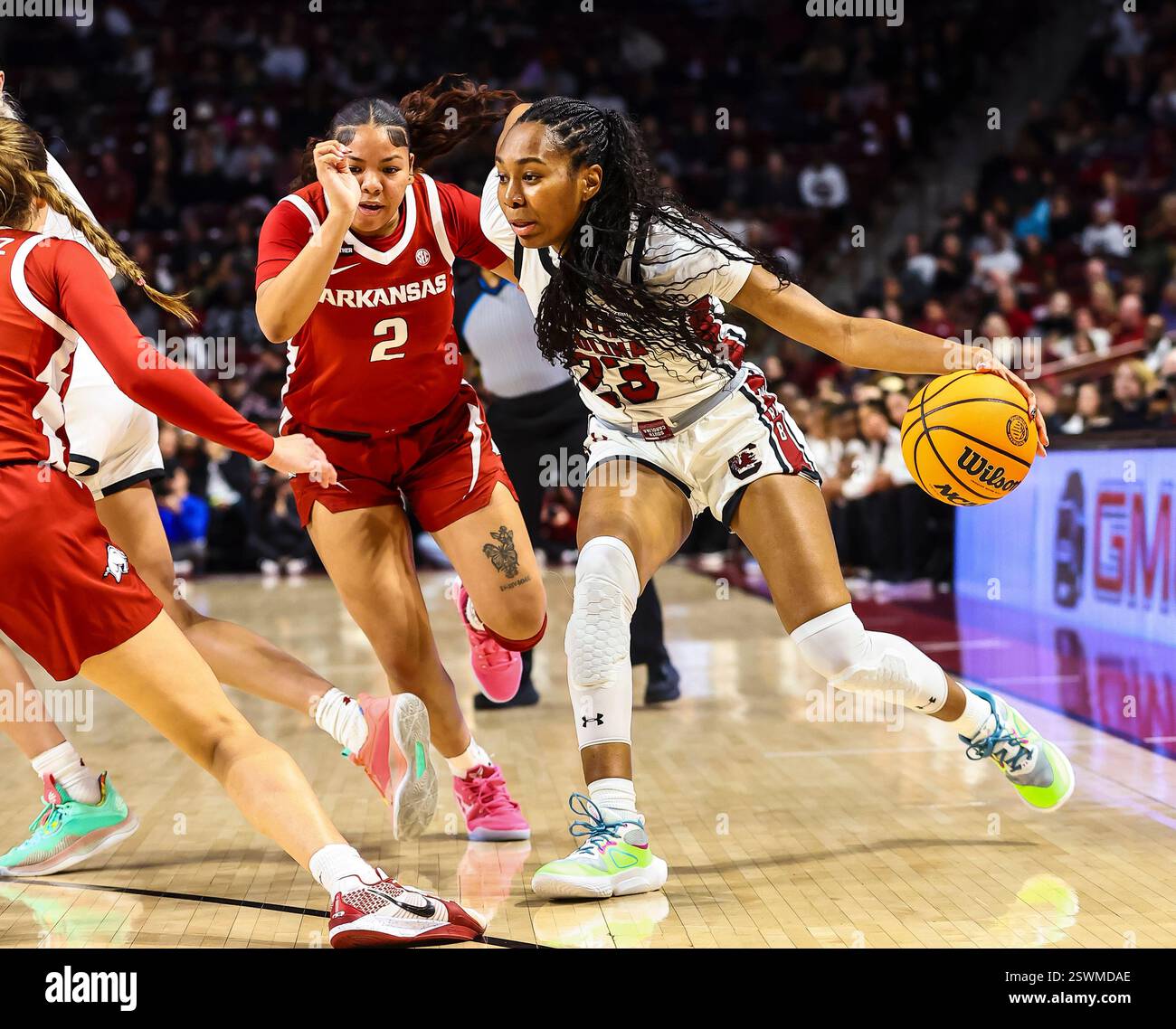 February 20, 2025: South Carolina guard Bree Hall (23) dribbles the ...