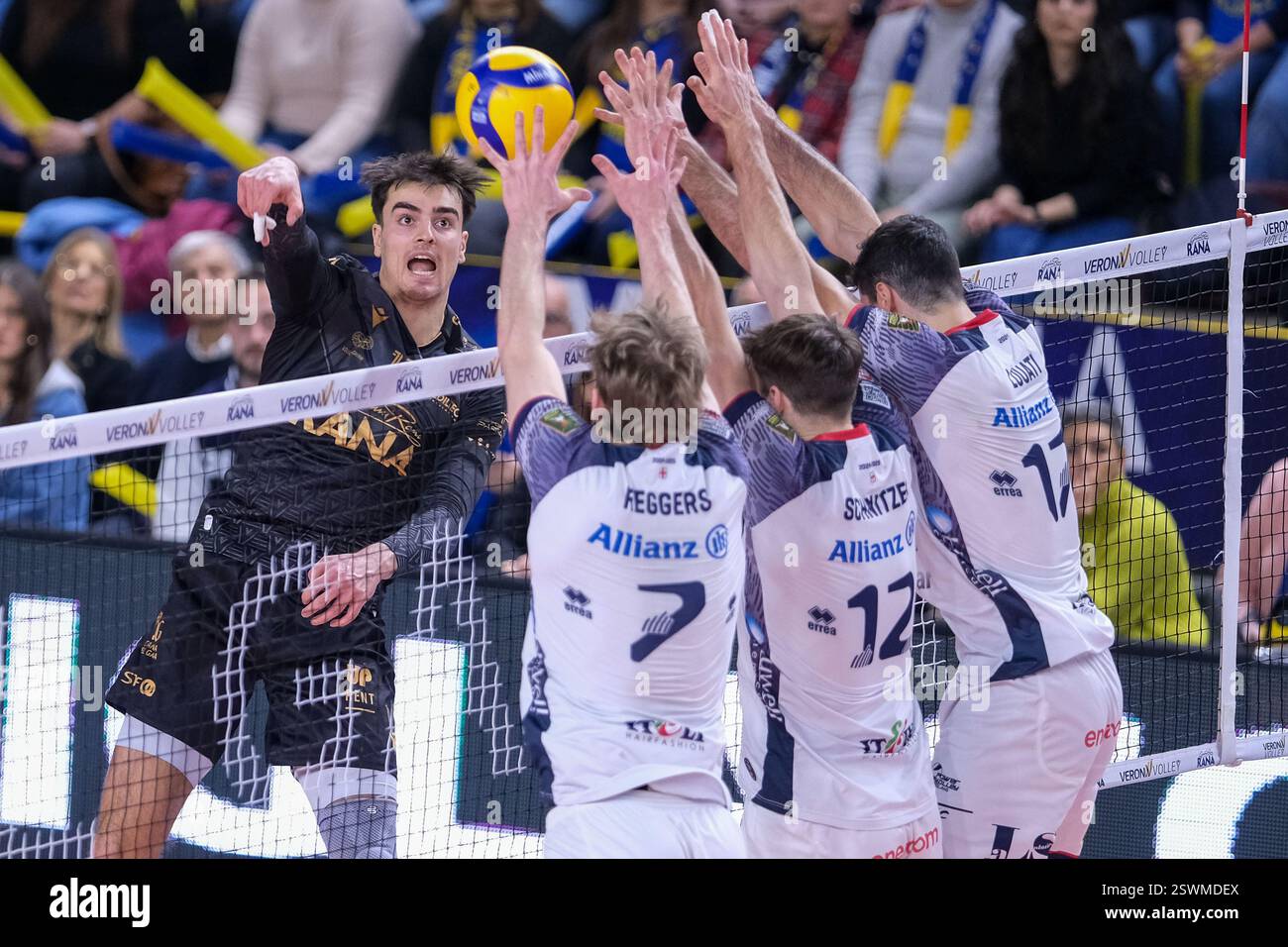 Attack of Francesco Sani of Rana Verona during the match between Rana ...