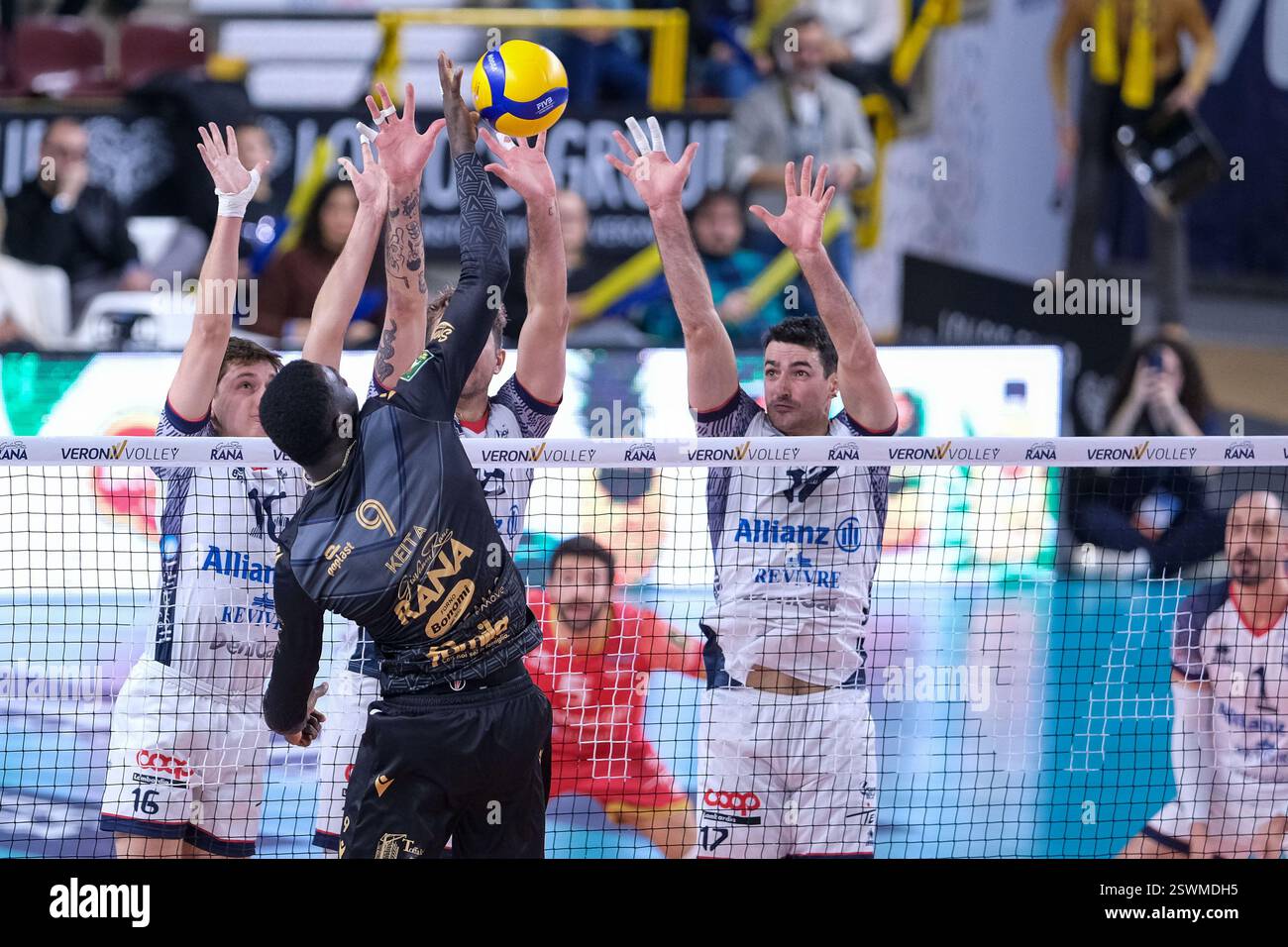 Block of Yacine Louati of Allianz Power Volley Milano during the match ...