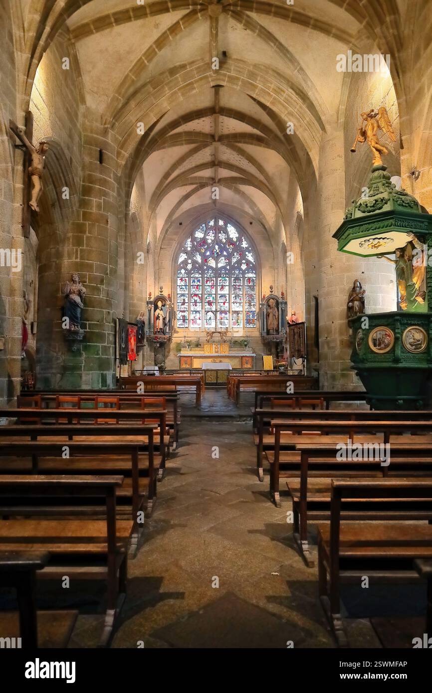 318 Saint Ronan Church rib-vaulted nave housing a wood-carved pulpit ...